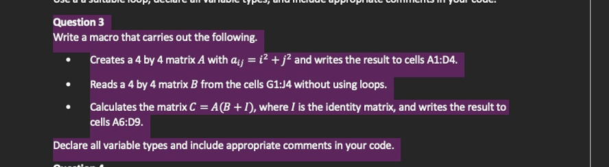 Solved Question 3Write a macro that carries out the | Chegg.com