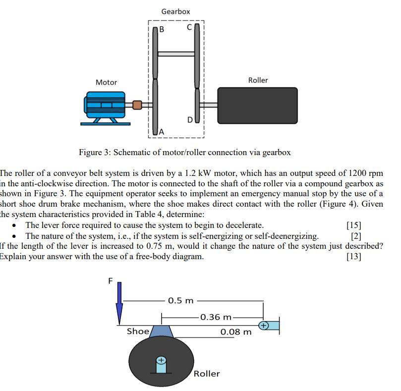 Solved Gearbox B Motor Roller Figure 3: Schematic of | Chegg.com