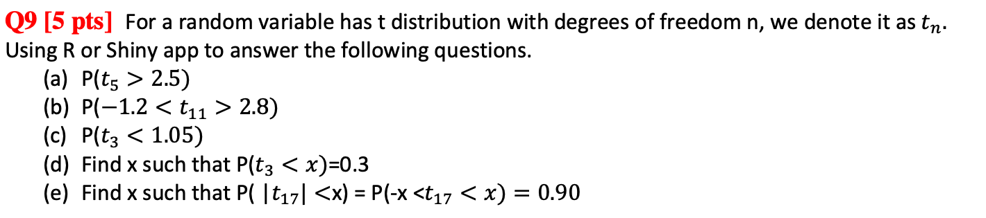 Solved Q9[5pts] For a random variable has t distribution | Chegg.com