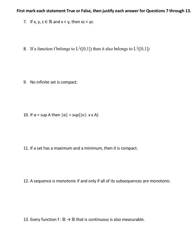 Solved First mark each statement True or False, then justify | Chegg.com