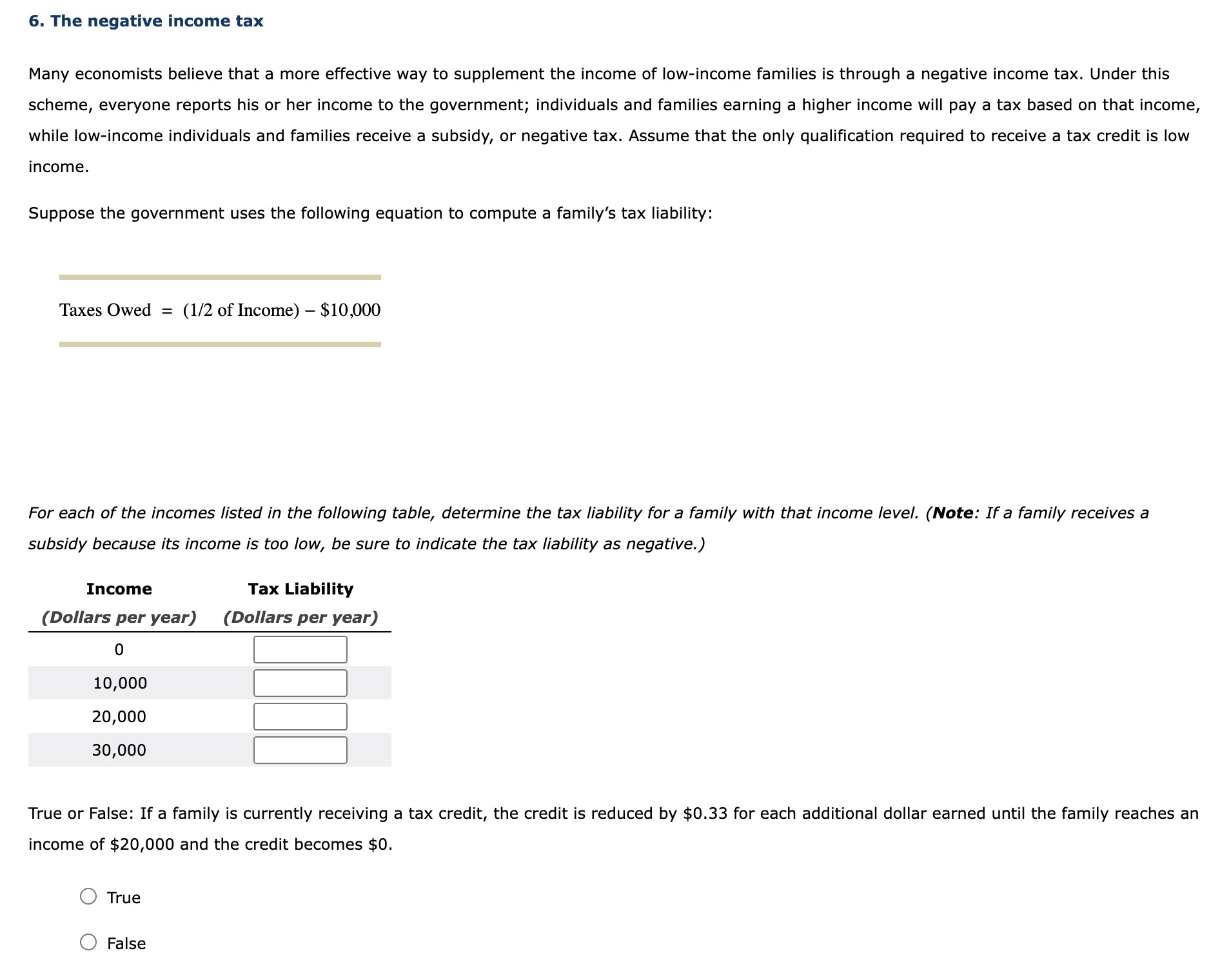 Solved 6. The negative income tax Many economists believe | Chegg.com