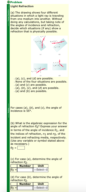 Solved Problem Light Refraction (a) The drawing shows four | Chegg.com