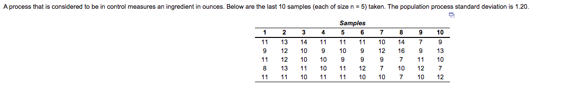Solved A process that is considered to be in control | Chegg.com