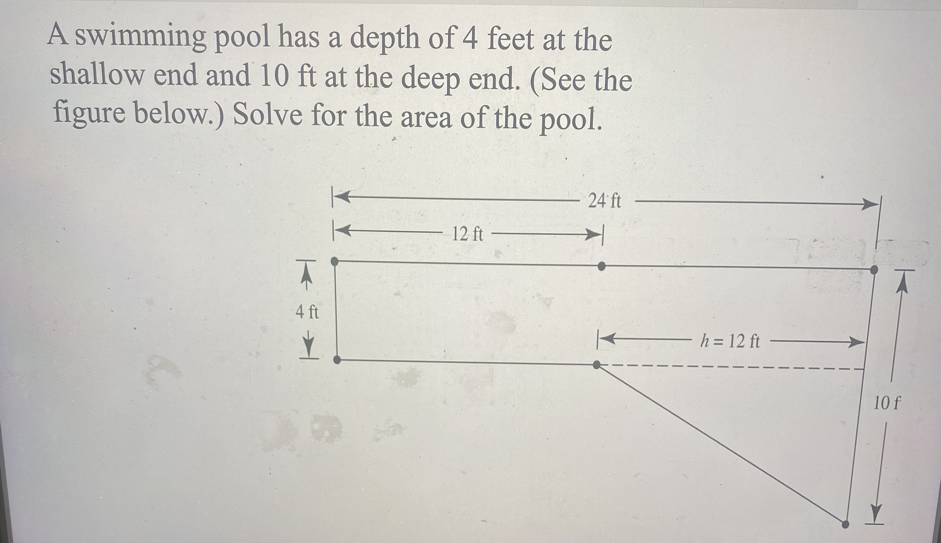 Solved A swimming pool has a depth of 4 ﻿feet at theshallow | Chegg.com