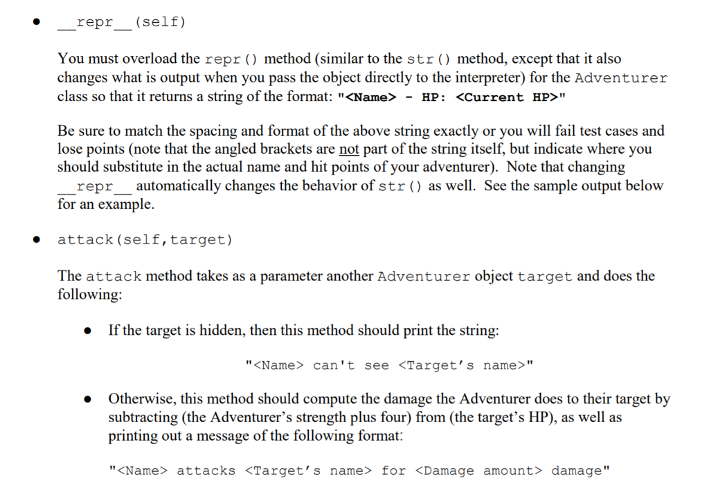 Solved You are designing a text-based Role Playing game | Chegg.com