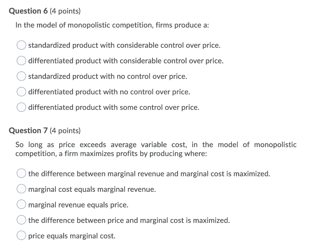 Solved Question 6 (4 points) In the model of monopolistic | Chegg.com