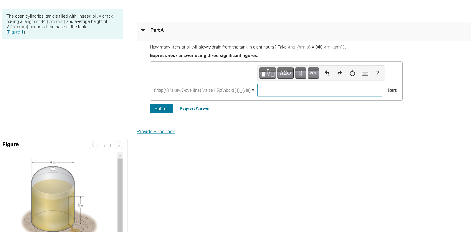 Solved The open cylindrical tank is filled with linseed oil. | Chegg.com