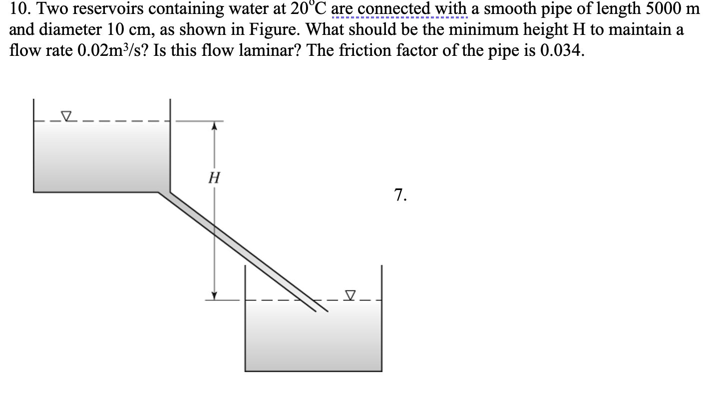 Solved 10. Two reservoirs containing water at 20∘C are | Chegg.com
