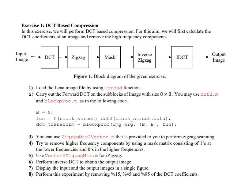 Exercise 1: DCT Based Compression In this exercise, | Chegg.com