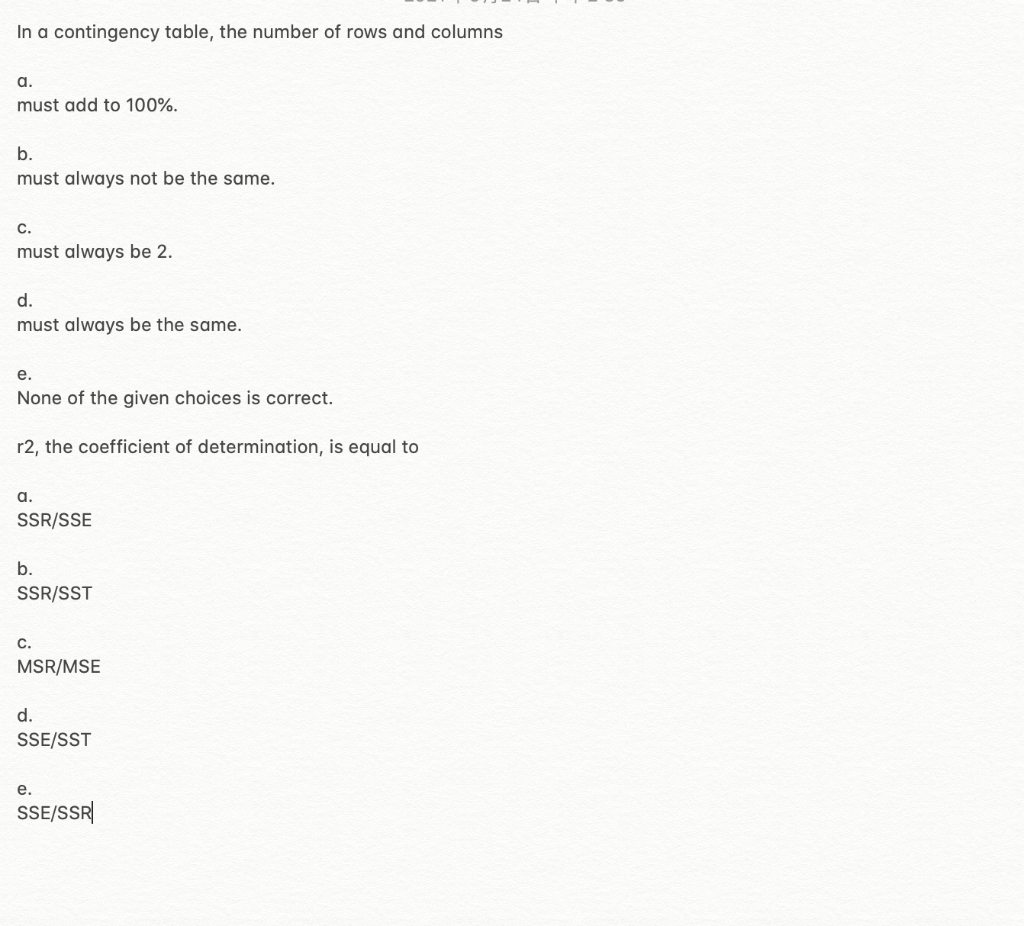 Solved In a contingency table, the number of rows and | Chegg.com