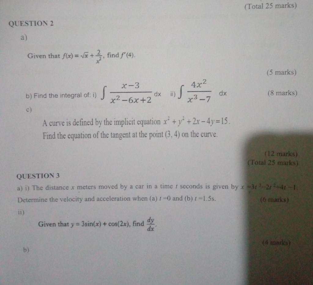 Solved (Total 25 marks) QUESTION 2 a) Given that f(x)=x+x22, | Chegg.com