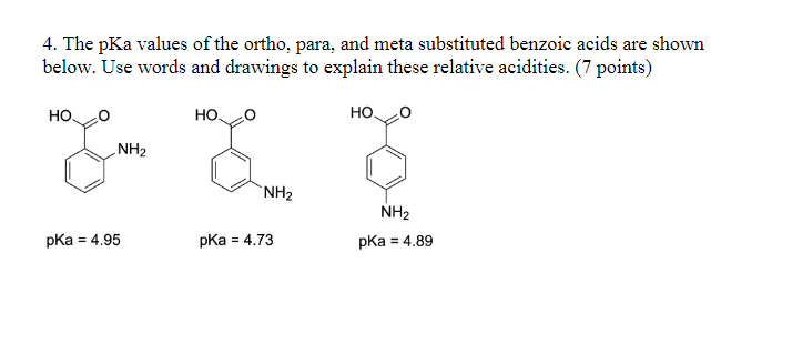 Solved 4. The pKa values of the ortho, para, and meta | Chegg.com