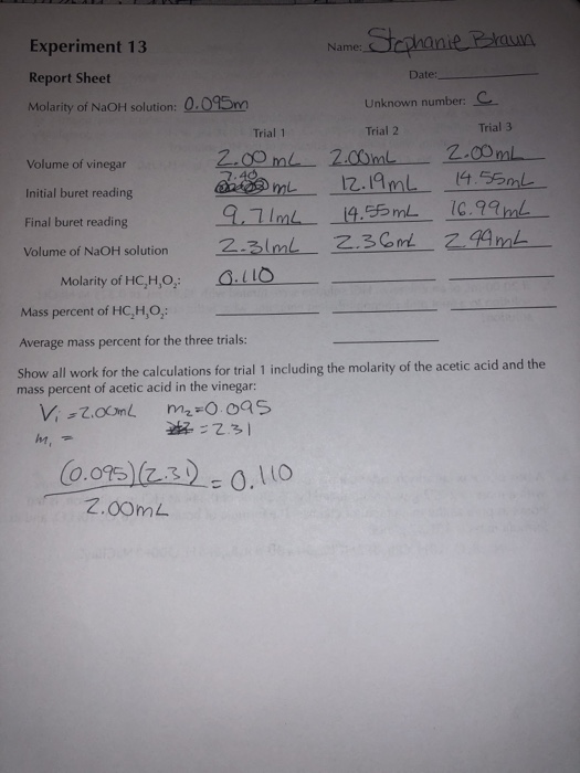 Solved ameSghanie Psan kauia Experiment 13 Report Sheet | Chegg.com