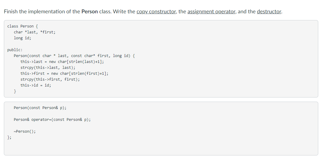 Solved Finish the implementation of the Person class. Write | Chegg.com