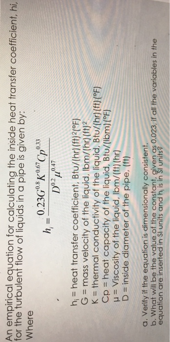 Solved An empirical equation for calculating the inside heat | Chegg.com