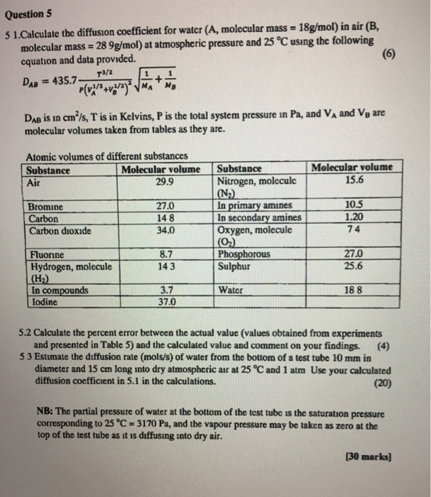 Solved Question S 5 1.Calculate the diffusion coefficient | Chegg.com