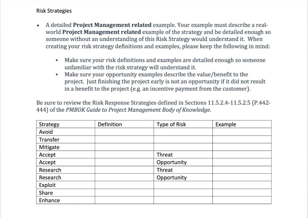 Risk Strategies A detailed Project Management related | Chegg.com