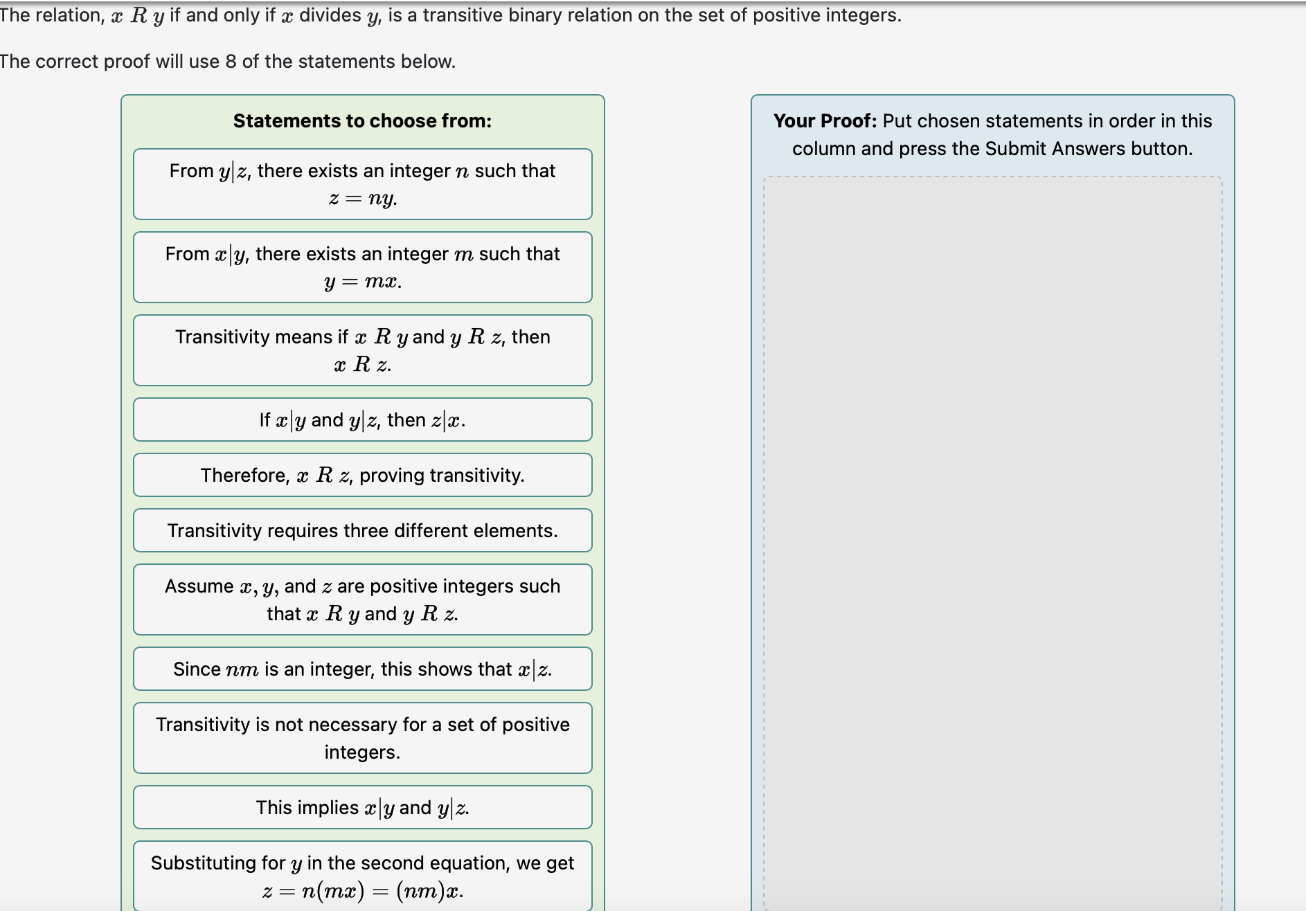 Solved The relation, xRy if ﻿and only if x ﻿divides y, is ﻿a | Chegg.com