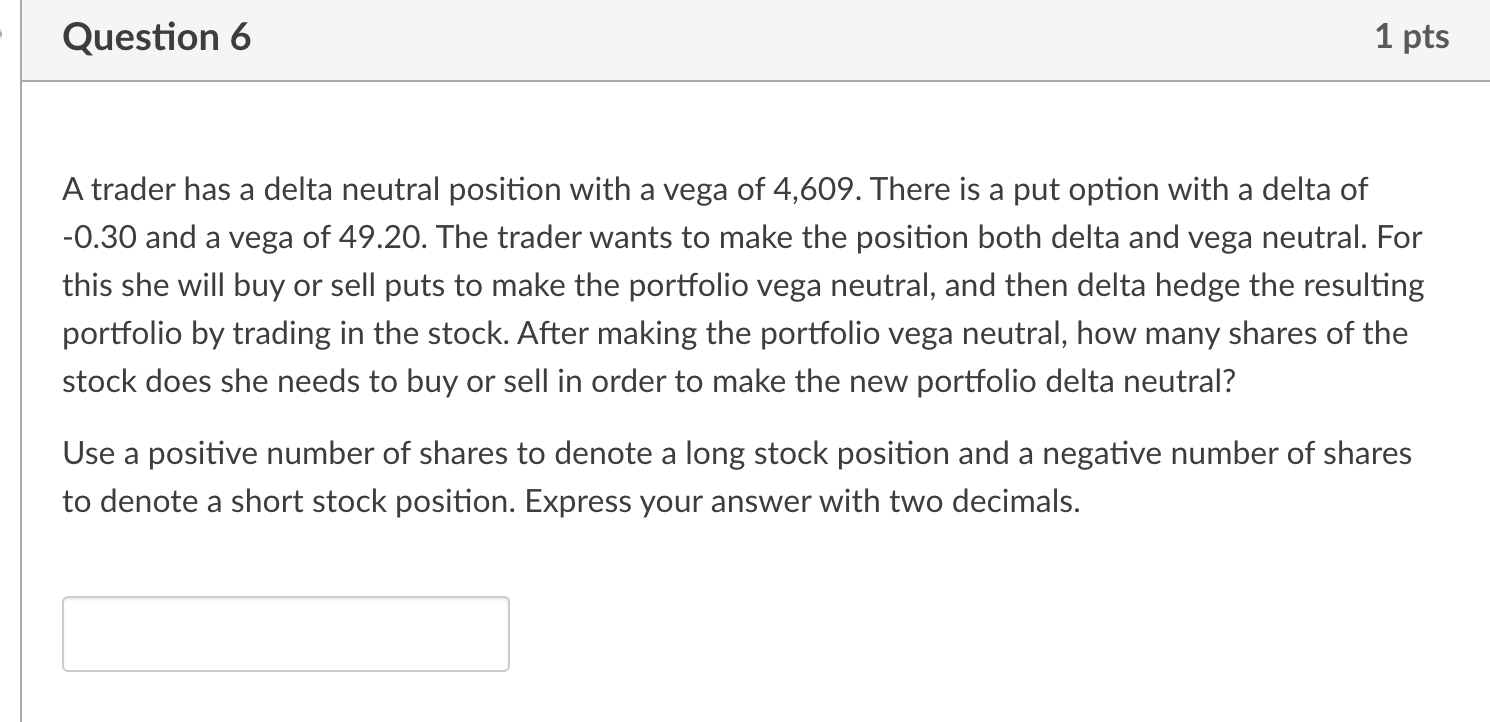 Solved Question 6 1 pts A trader has a delta neutral | Chegg.com
