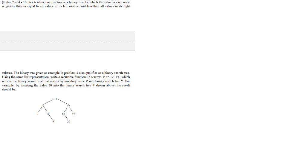 Solved (Extra Credit −10pts ) A binary search tree is a | Chegg.com