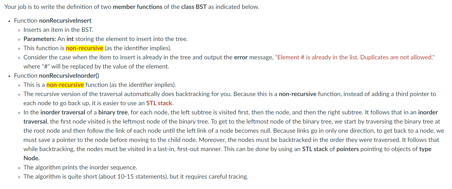 Solved Instructions The class BST creates binary search | Chegg.com