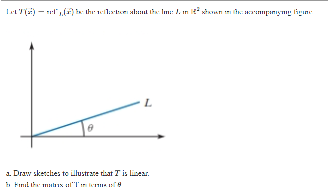 Solved Let T(T) = ref (*) be the reflection about the line L | Chegg.com