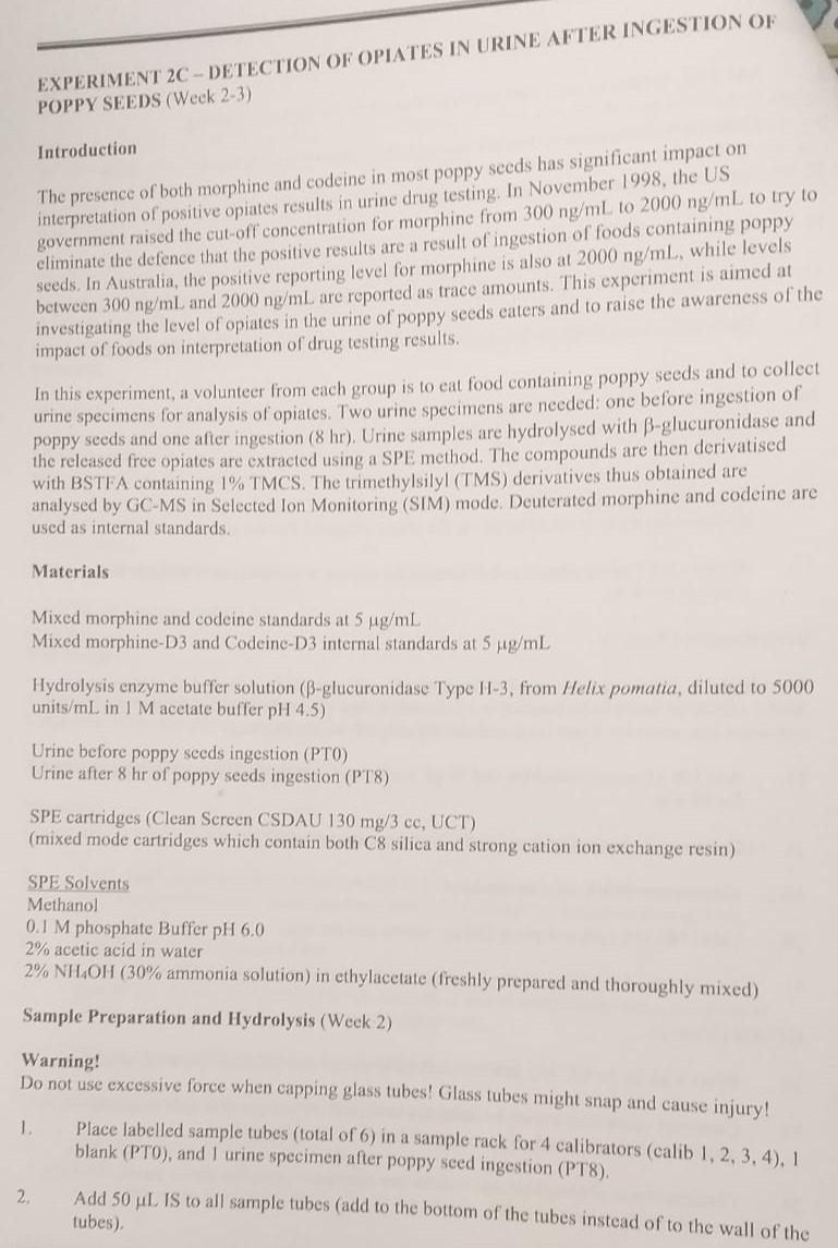 Solved EXPERIMENT 2C-DETECTION OF OPIATES IN URINE AFTER | Chegg.com