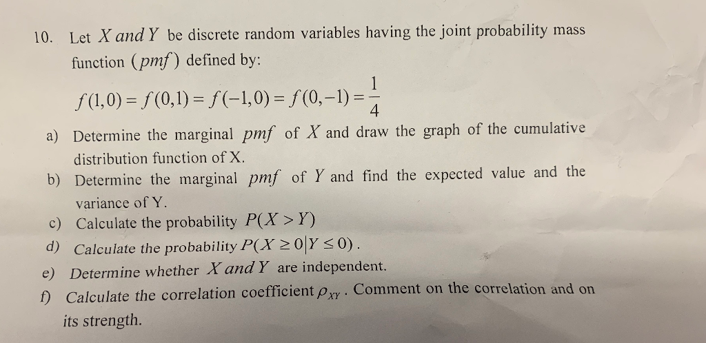 Solved 10. Let X and Y be discrete random variables having | Chegg.com
