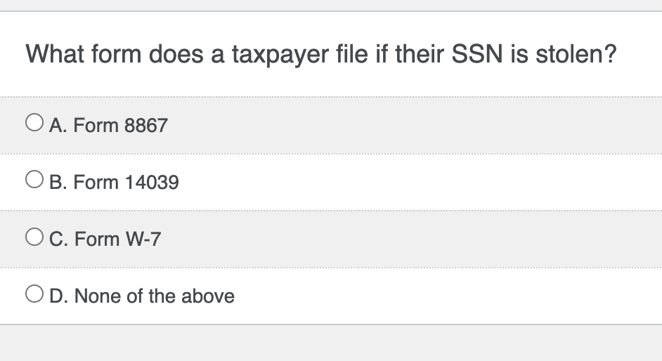 Solved What form does a taxpayer file if their SSN is | Chegg.com