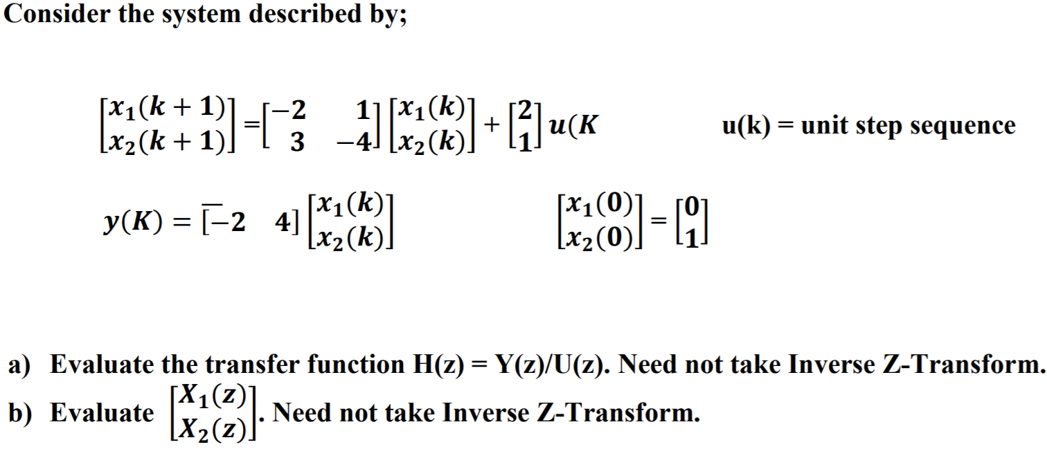 Solved Consider the system described by; + u(k) = unit step | Chegg.com