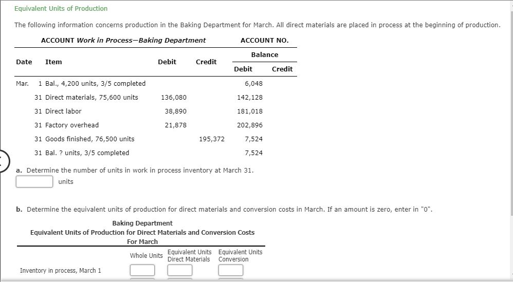 Solved Equivalent Units of Production The following | Chegg.com