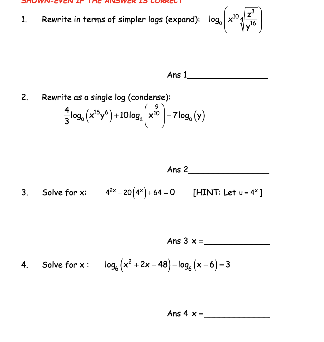 Solved z? 1. Rewrite in terms of simpler logs (expand): loga | Chegg.com