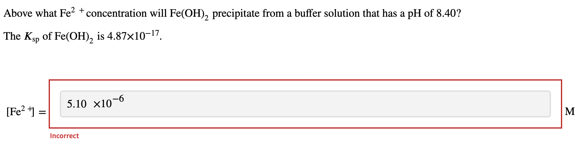 Solved Above what Fe2+ concentration will Fe(OH)2 | Chegg.com