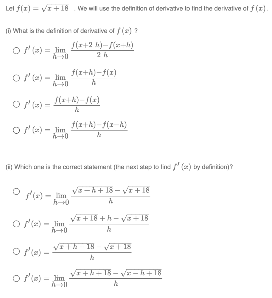 Solved Let f(x)=x+18. We will use the definition of | Chegg.com