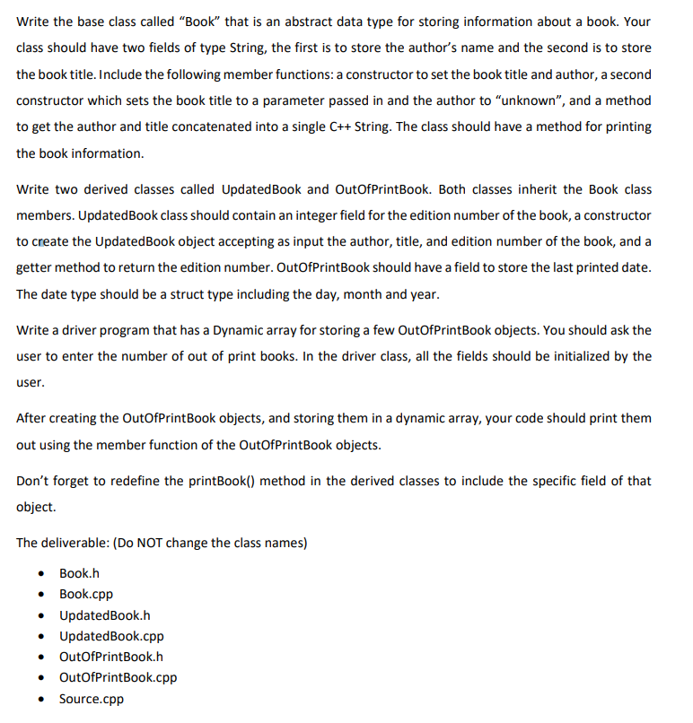 Solved Write the base class called “Book” that is an | Chegg.com