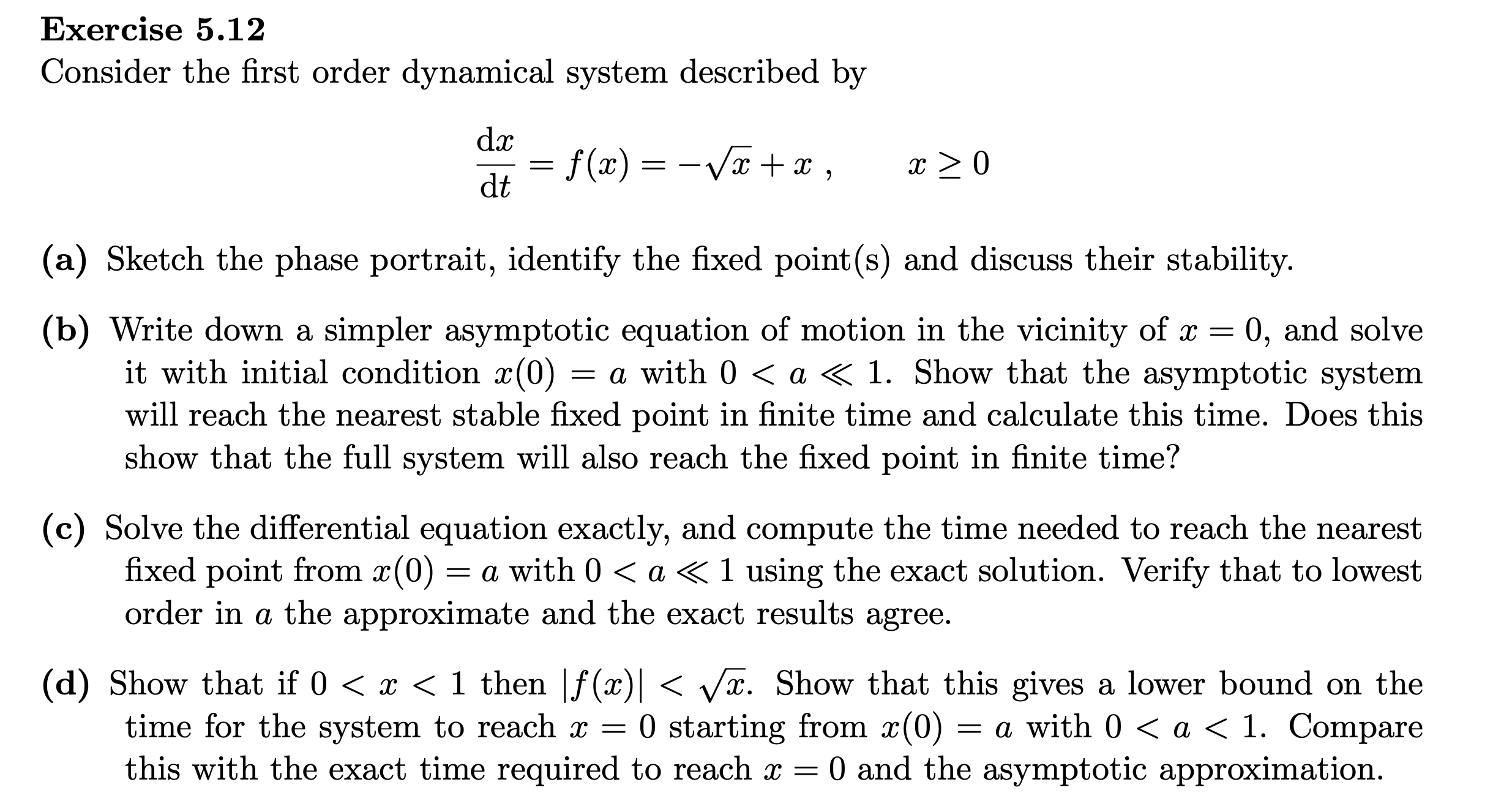 Solved Exercise 5 12 Consider The First Order Dynamical