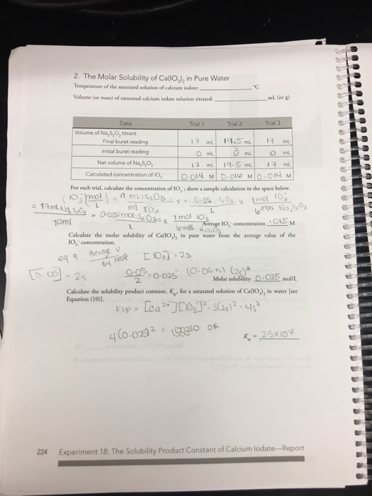 Solved Calculate the solubility product constant, K, for a | Chegg.com