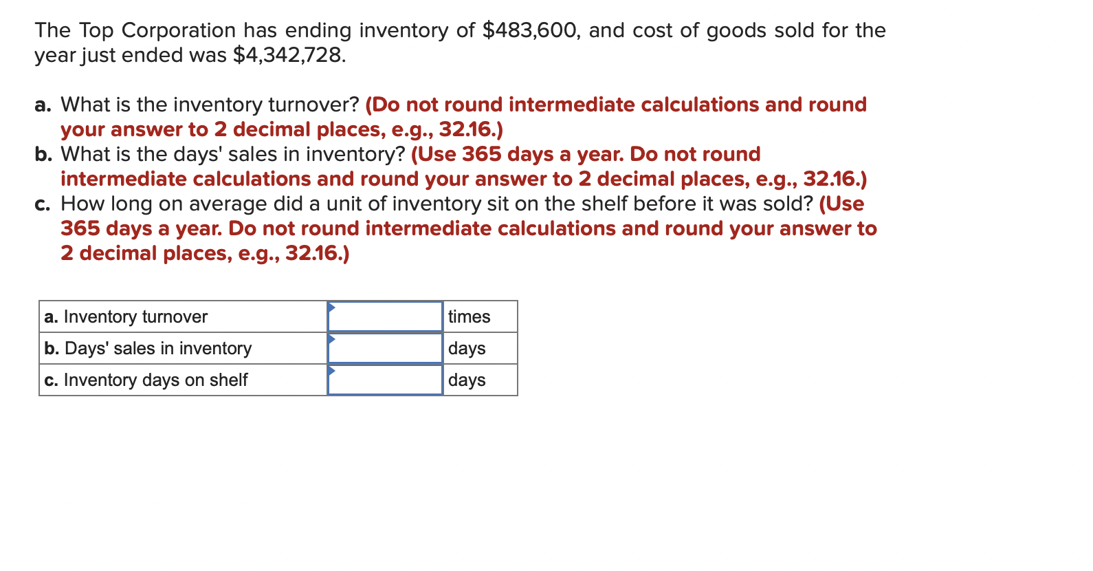 Solved The Top Corporation has ending inventory of $483,600, | Chegg.com
