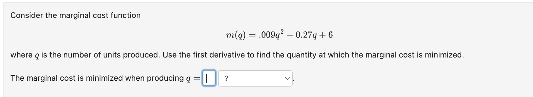Solved Consider the marginal cost function | Chegg.com