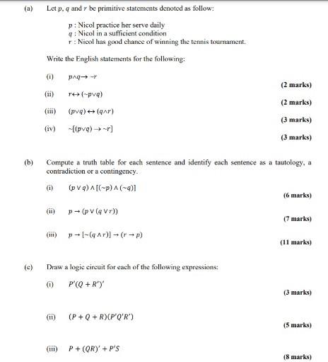 Solved (a) Let p, 4 and be primitive statements denoted as | Chegg.com