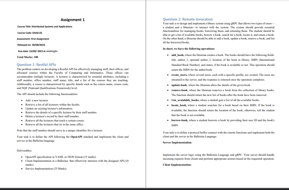 Solved Assignment 1 Course Title: Distributed Systems and | Chegg.com
