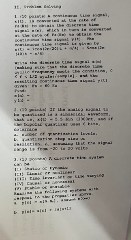 Solved II. Problen Solving 1. (10 points) A continuous time | Chegg.com