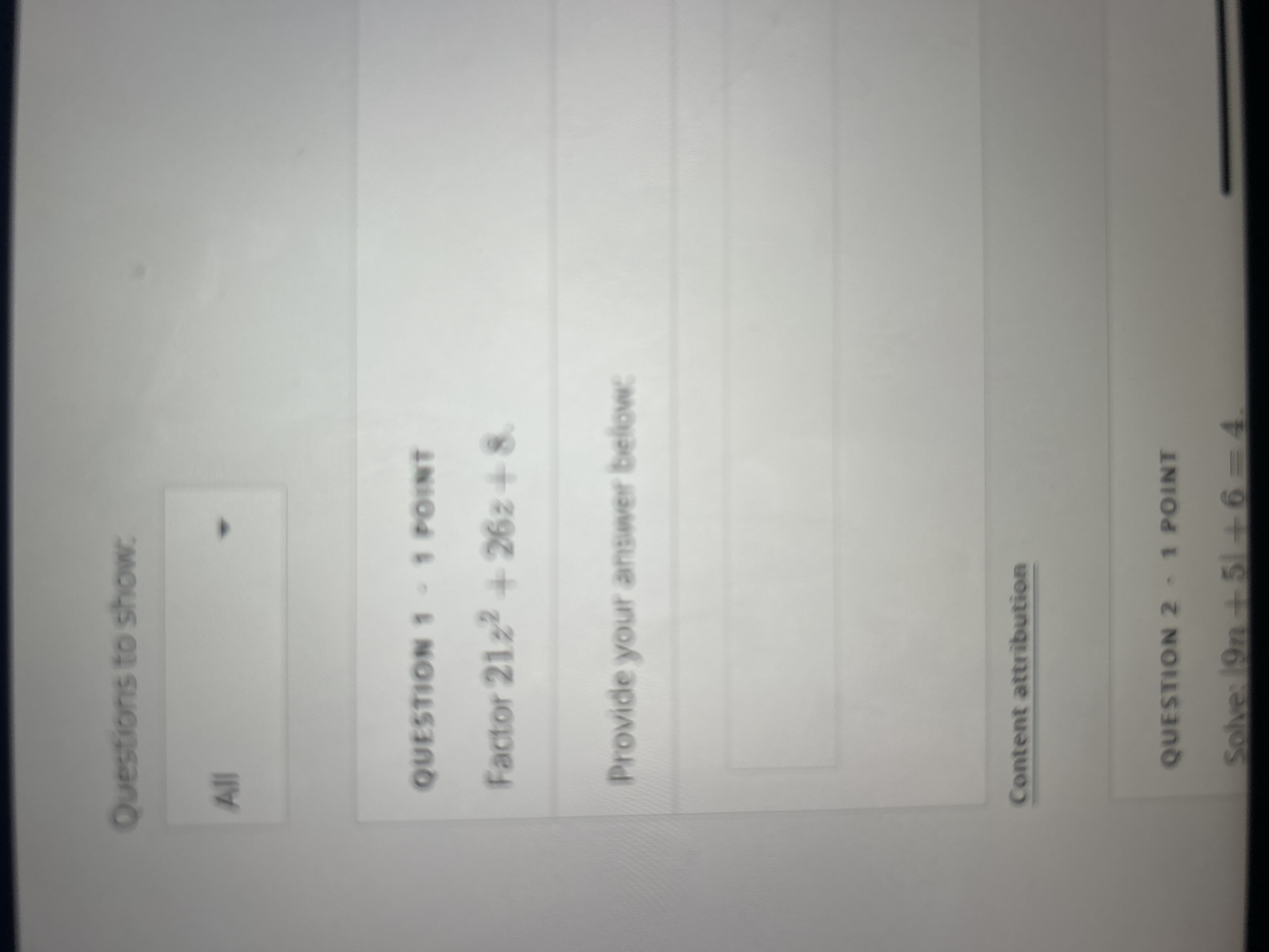 Solved QUESTION 1 - 1 ﻿POINTFactor 21z2+26z+8 | Chegg.com