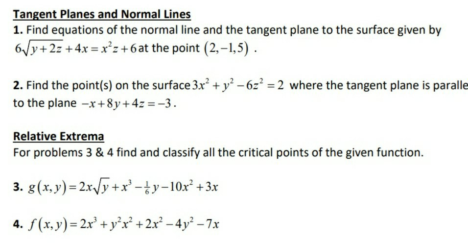 Solved Tangent Planes and Normal Lines 1. Find equations of | Chegg.com