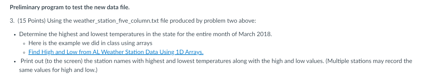 Solved Preliminary program to test the new data file. 3. (15 | Chegg.com