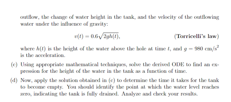 Solved Tank(a) Your first task is to calculate the flow rate | Chegg.com