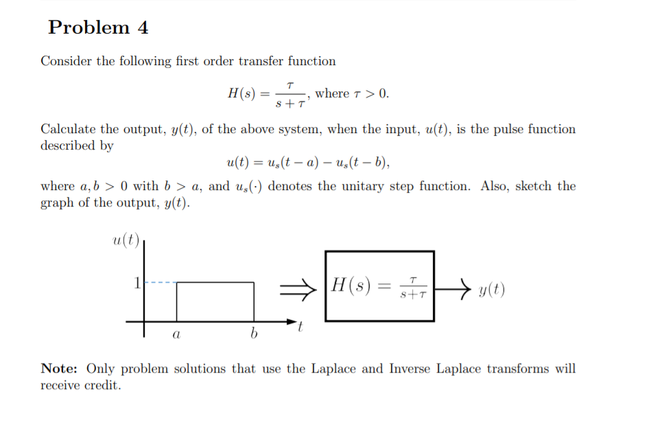 Solved Problem 4 Consider the following first order transfer | Chegg.com