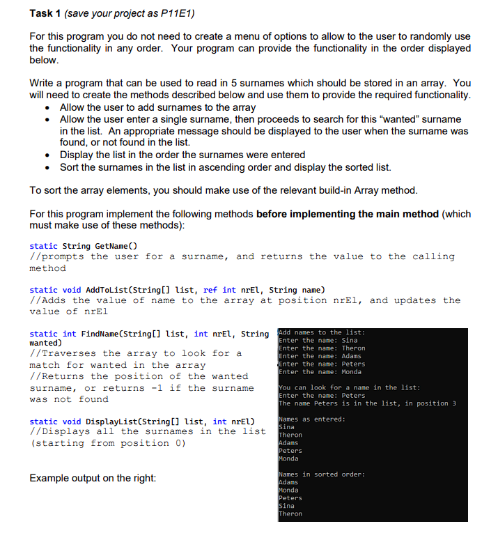Solved Task 1 (save your project as P11E1) For this program | Chegg.com