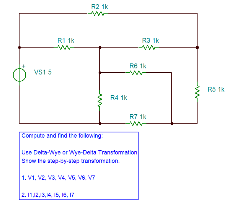 Solved R2 1k R1 1k R3 1k R6 1k 3 R5 1k R4 1k R7 1k Compute | Chegg.com