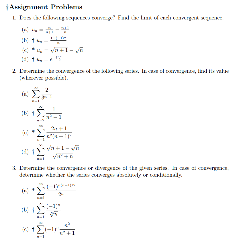 Solved † ﻿Assignment ProblemsDoes the following sequences | Chegg.com